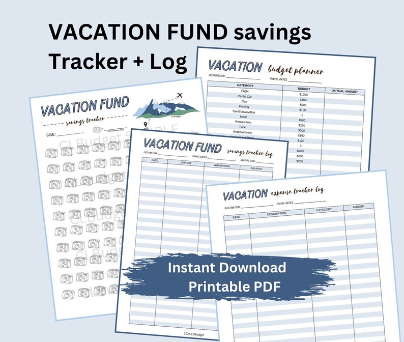 VACATION FUND Savings Tracker and Log Printable, Vacation Budget ...