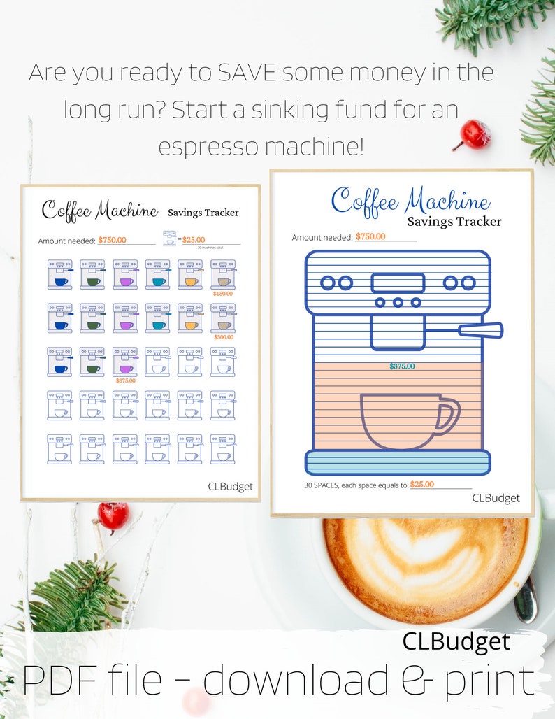 COFFEE Machine SAVINGS TRACKER, Coffee Cash Envelopes, Savings ...