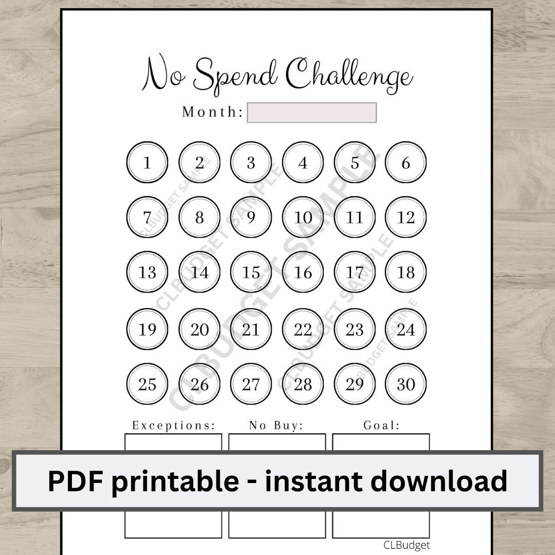 NO SPEND CHALLENGE, No Spend Month, Savings Challenge Printable, No ...