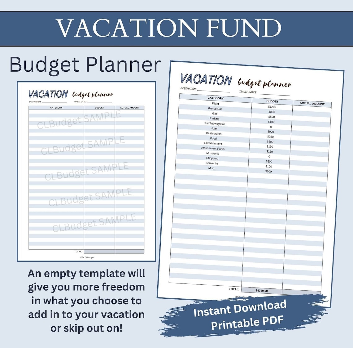 VACATION FUND Savings Tracker and Log Printable, Vacation Budget ...