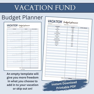 VACATION FUND Savings Tracker and Log Printable, Vacation Budget ...