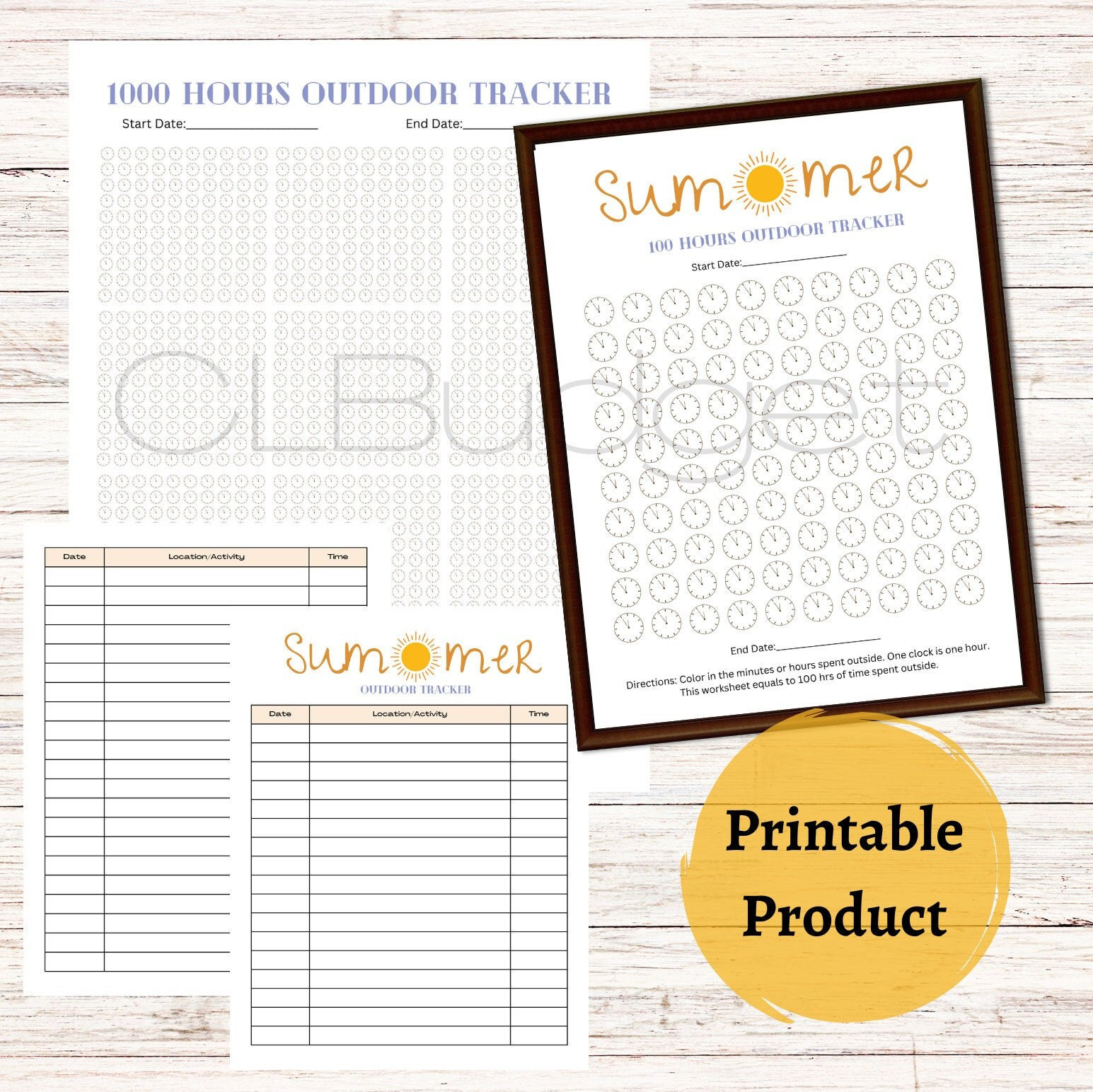 OUTDOOR HOUR TRACKER Printable, 100 Hours Outside Tracker, 1000 Hours ...