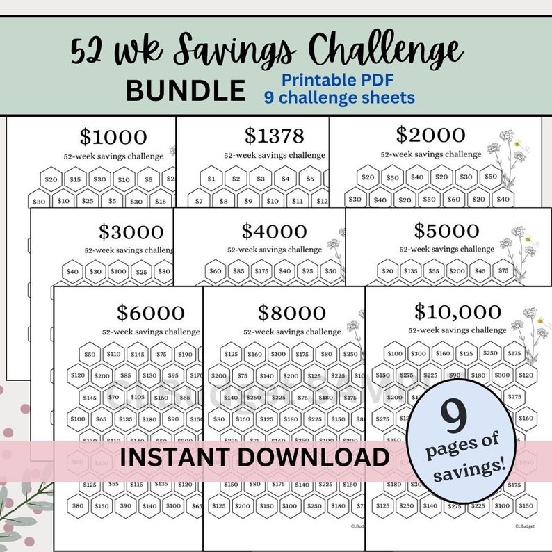 52 Wk SAVING CHALLENGE Tracker, 52 Weeks Savings Challenge Tracker ...
