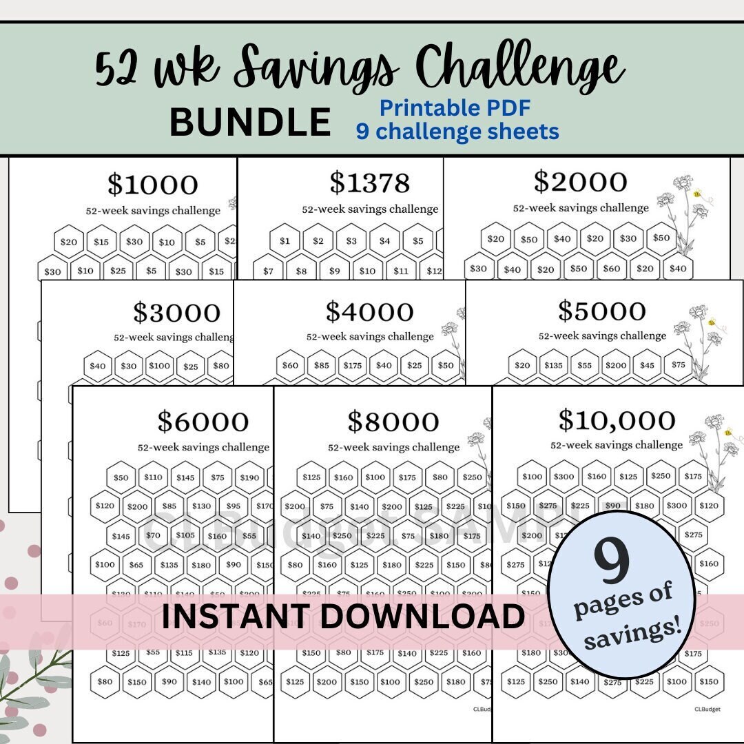 52 Wk SAVING CHALLENGE Tracker, 52 Weeks Savings Challenge Tracker ...