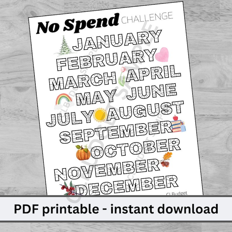 NO SPEND YEAR Challenge Tracker, No Spend Months, Savings Challenge ...