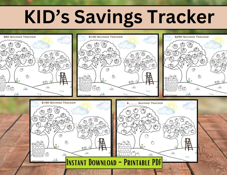 KIDS Savings CHALLENGE Tracker, 50, 100, 160, 250 Dollar Savings ...