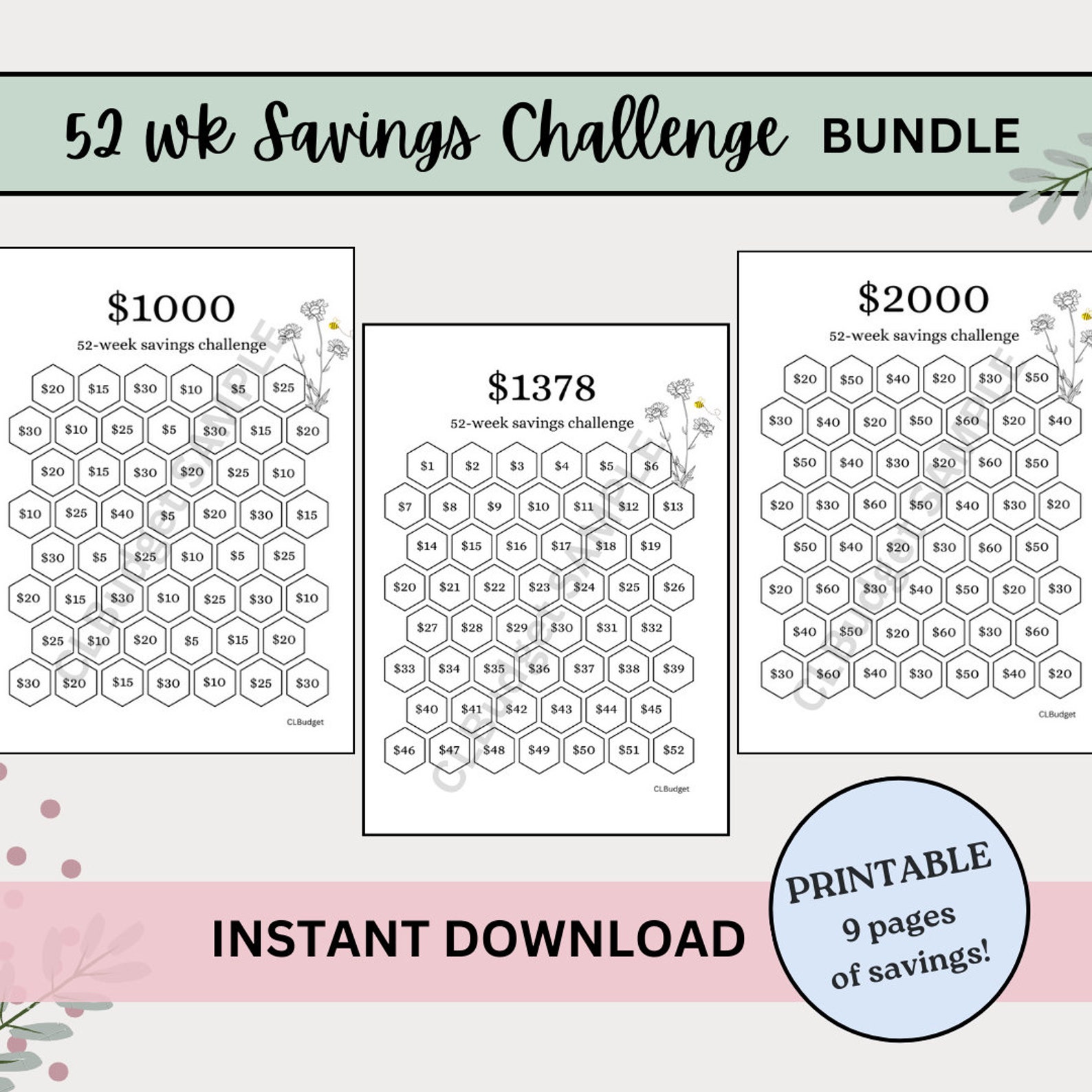 52 Wk SAVING CHALLENGE Tracker, 52 Weeks Savings Challenge Tracker ...