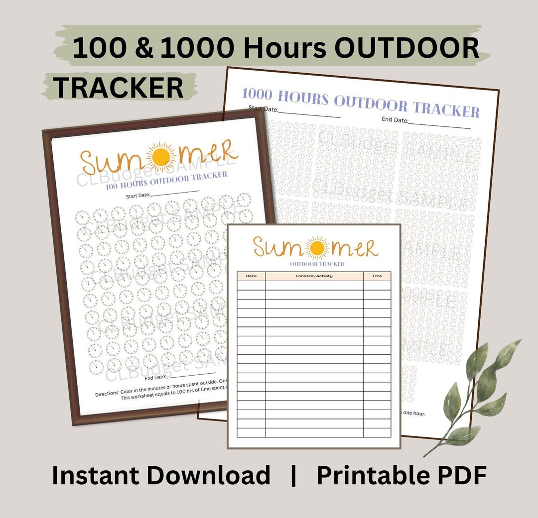 OUTDOOR HOUR TRACKER Printable, 100 Hours Outside Tracker, 1000 Hours ...