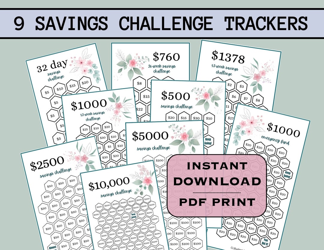 Set of 9 Mini Savings Challenge Trackers, PRINTABLE 3x6 Trackers, Fit ...