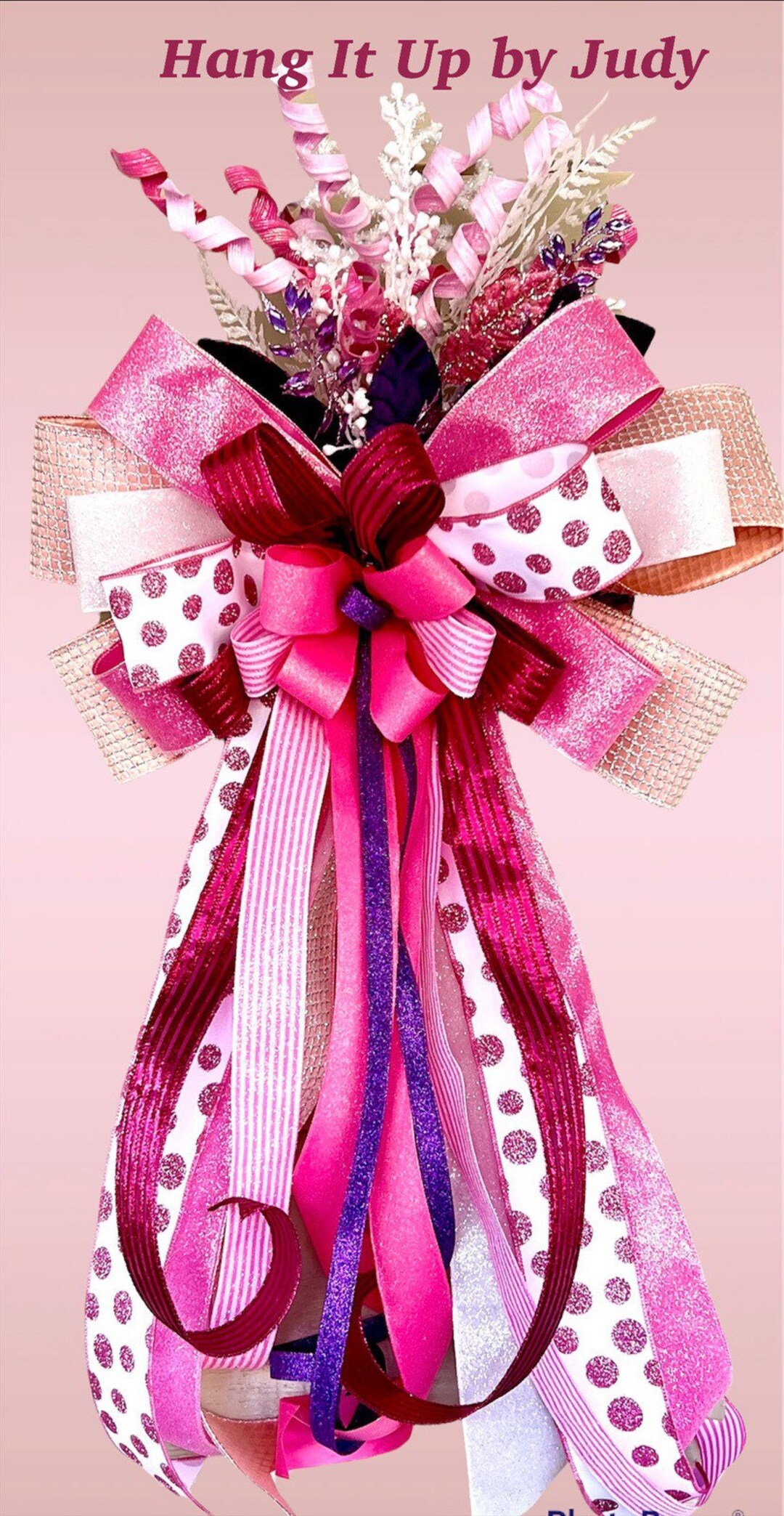 Christmas Tree Topper, Pink and Purple and White Ribbon Tree Topper ...