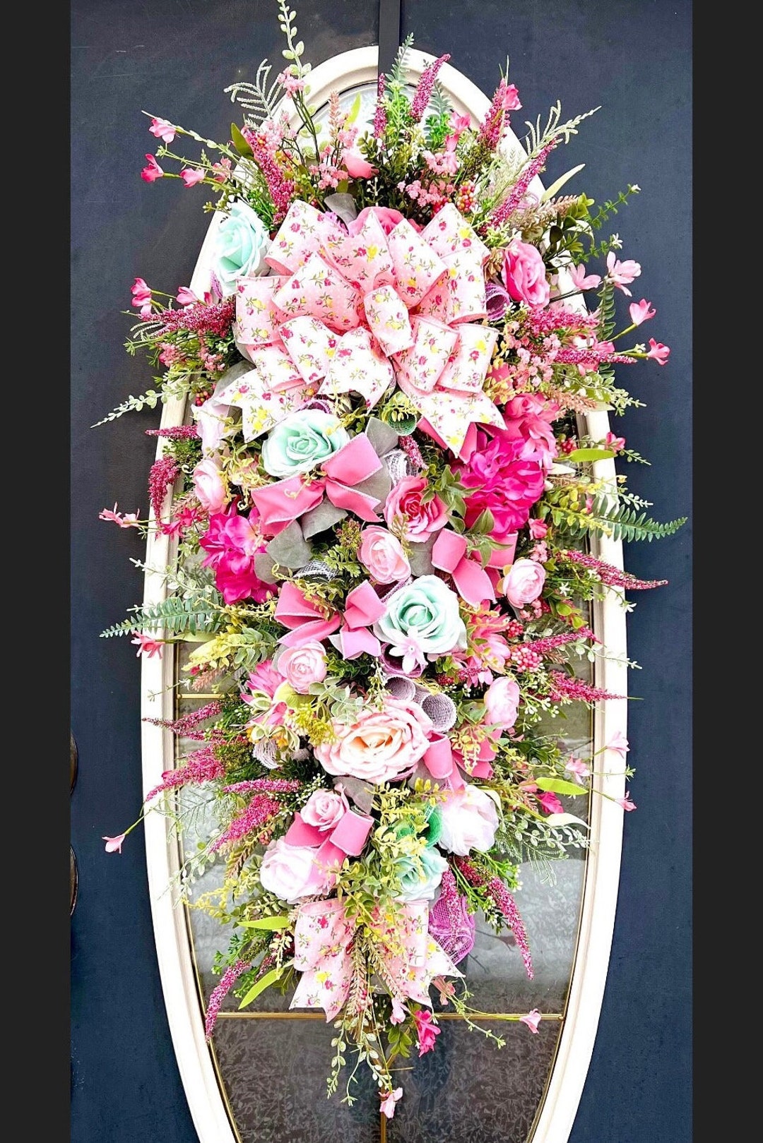 Spring Floral Swag, Spring Wreath, Spring Front Door Decor, Pink Wreath ...