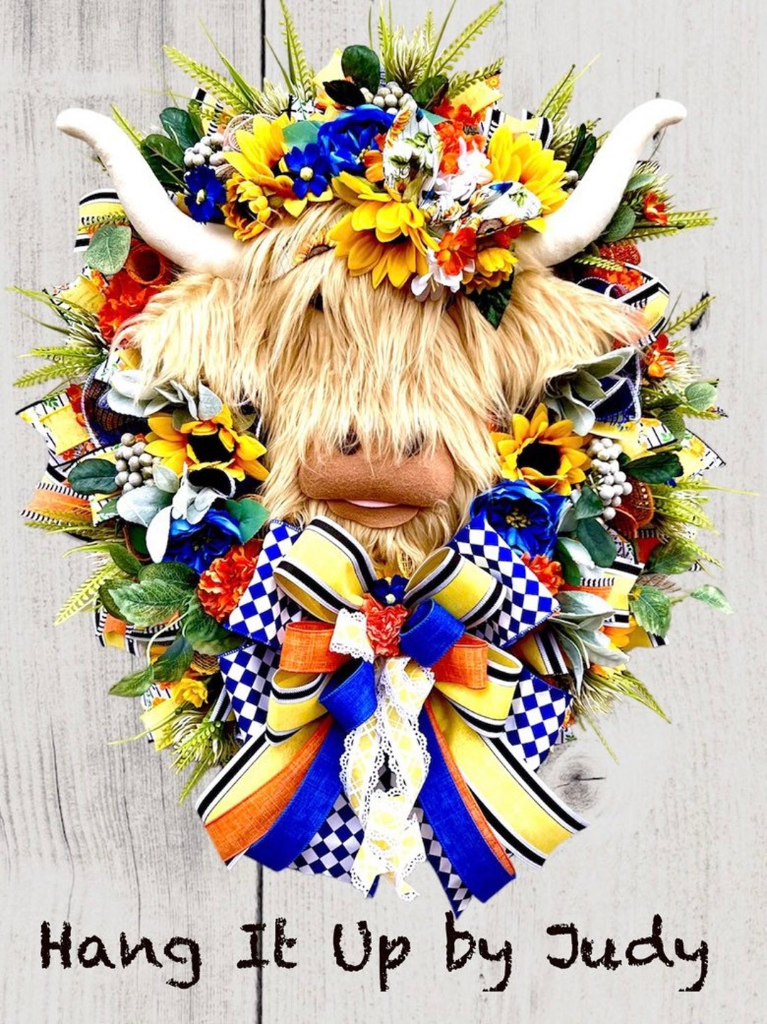 Highland Cow Sunflower Decor, Sunflower Wreath for Front Door, Porch ...