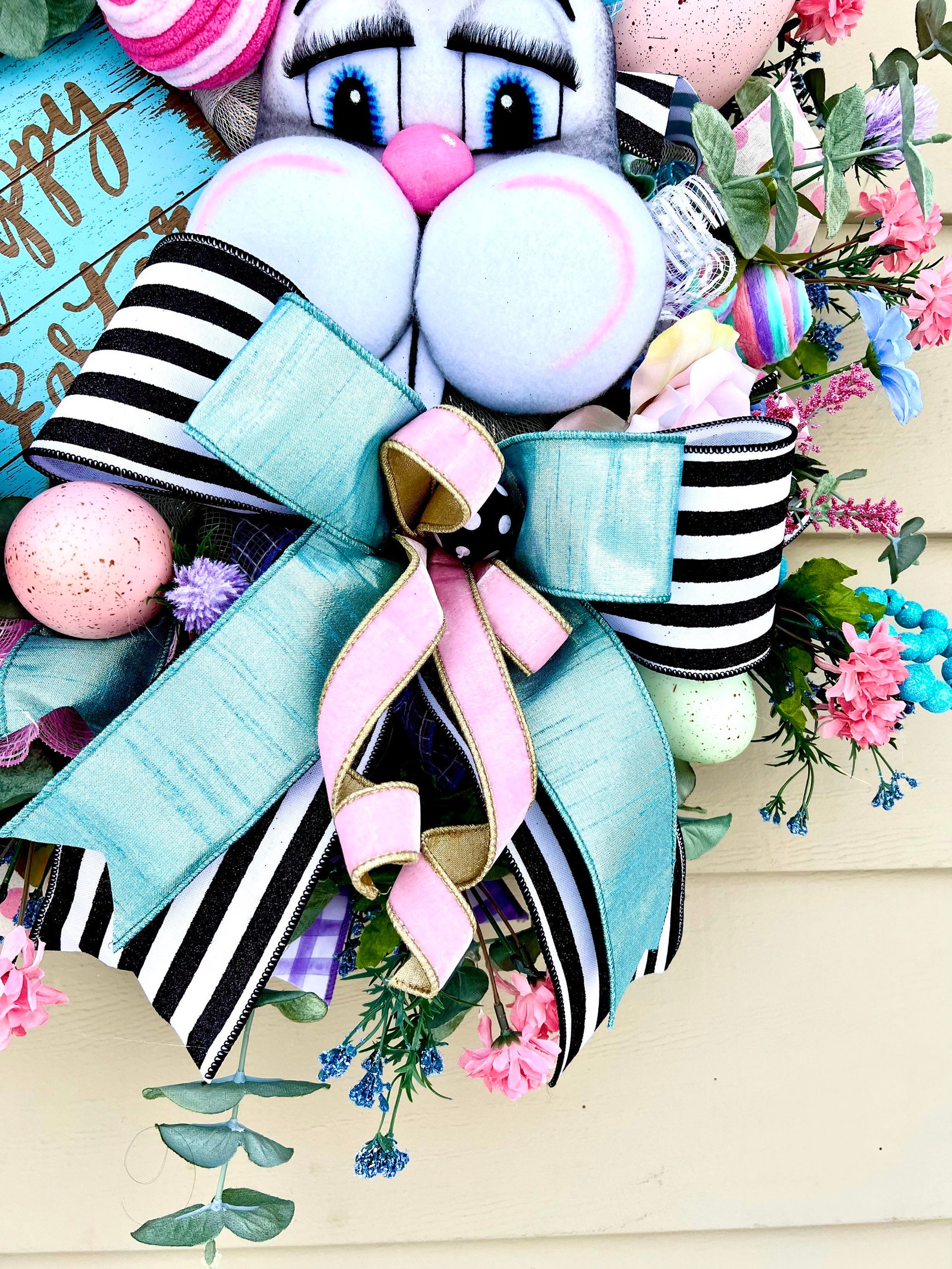 Easter Bunny Face Wreath Pink Blue Purple Decor Easter Porch - Etsy