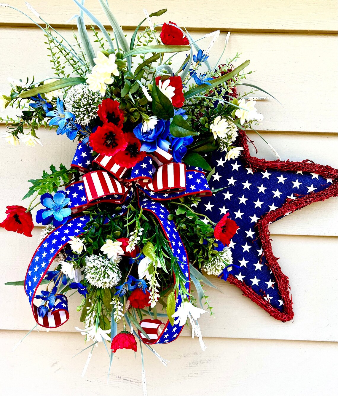 July 4th Decor Patriotic Star Wall Hanger Patriotic Floral - Etsy