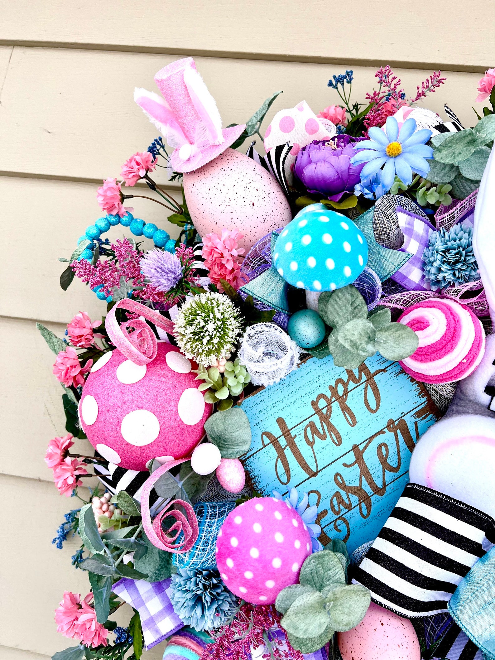 Easter Bunny Face Wreath Pink Blue Purple Decor Easter Porch - Etsy