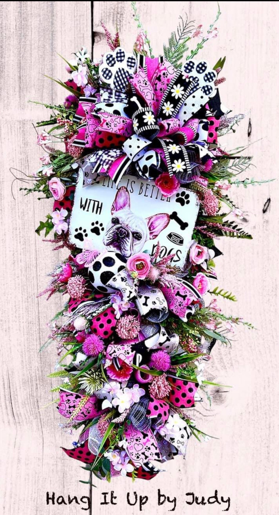 Dog Floral Swag, Pet Spring Wreath, Dog Wreath, Bulldog Spring Front ...