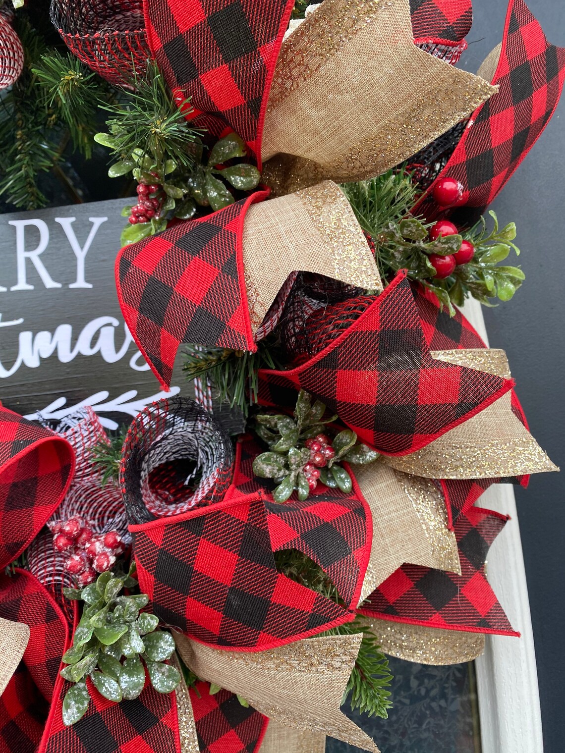 Buffalo Plaid Christmas Door Decor Christmas Wreath Buffalo - Etsy