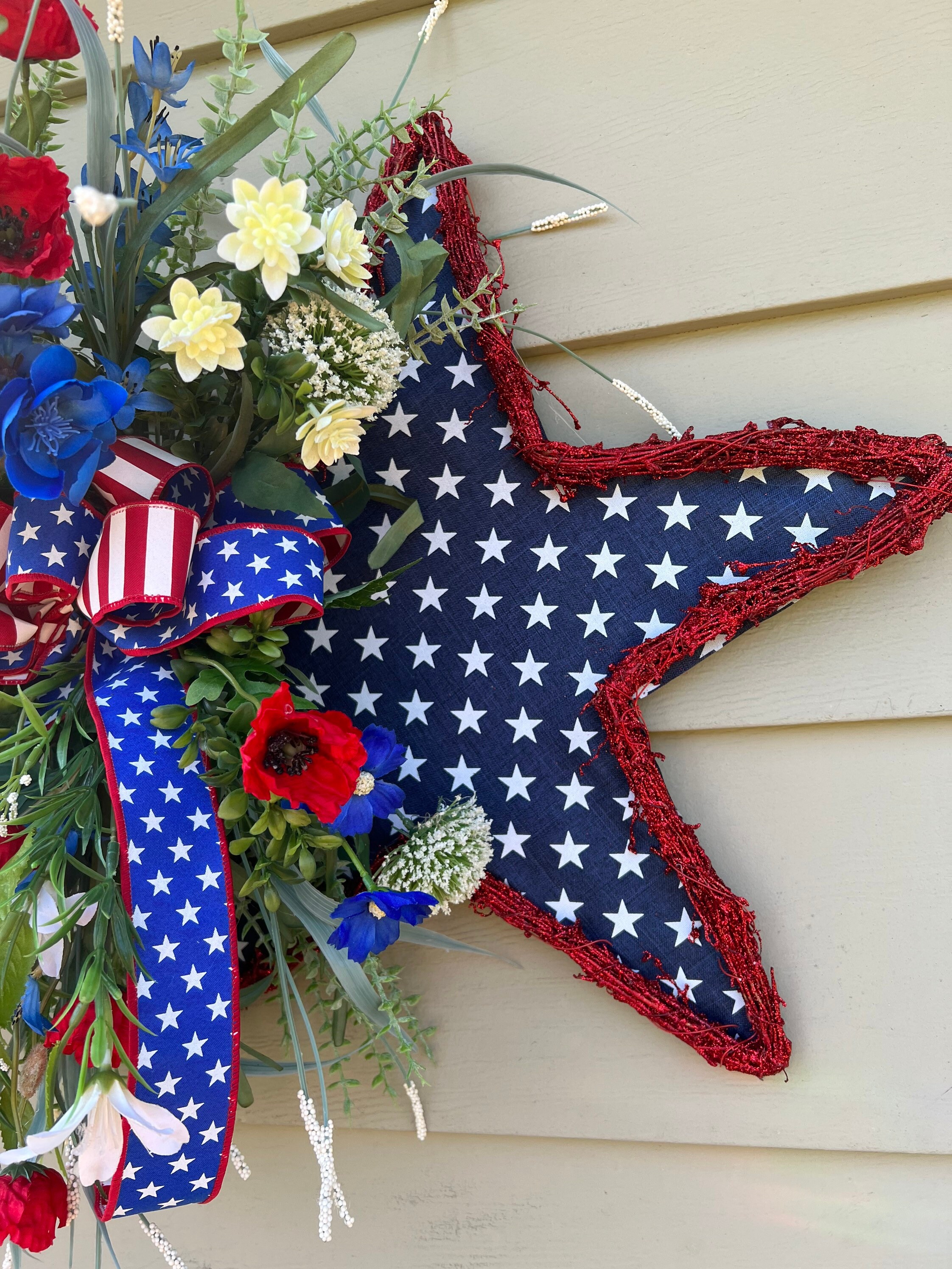 July 4th Decor Patriotic Star Wall Hanger Patriotic Floral - Etsy