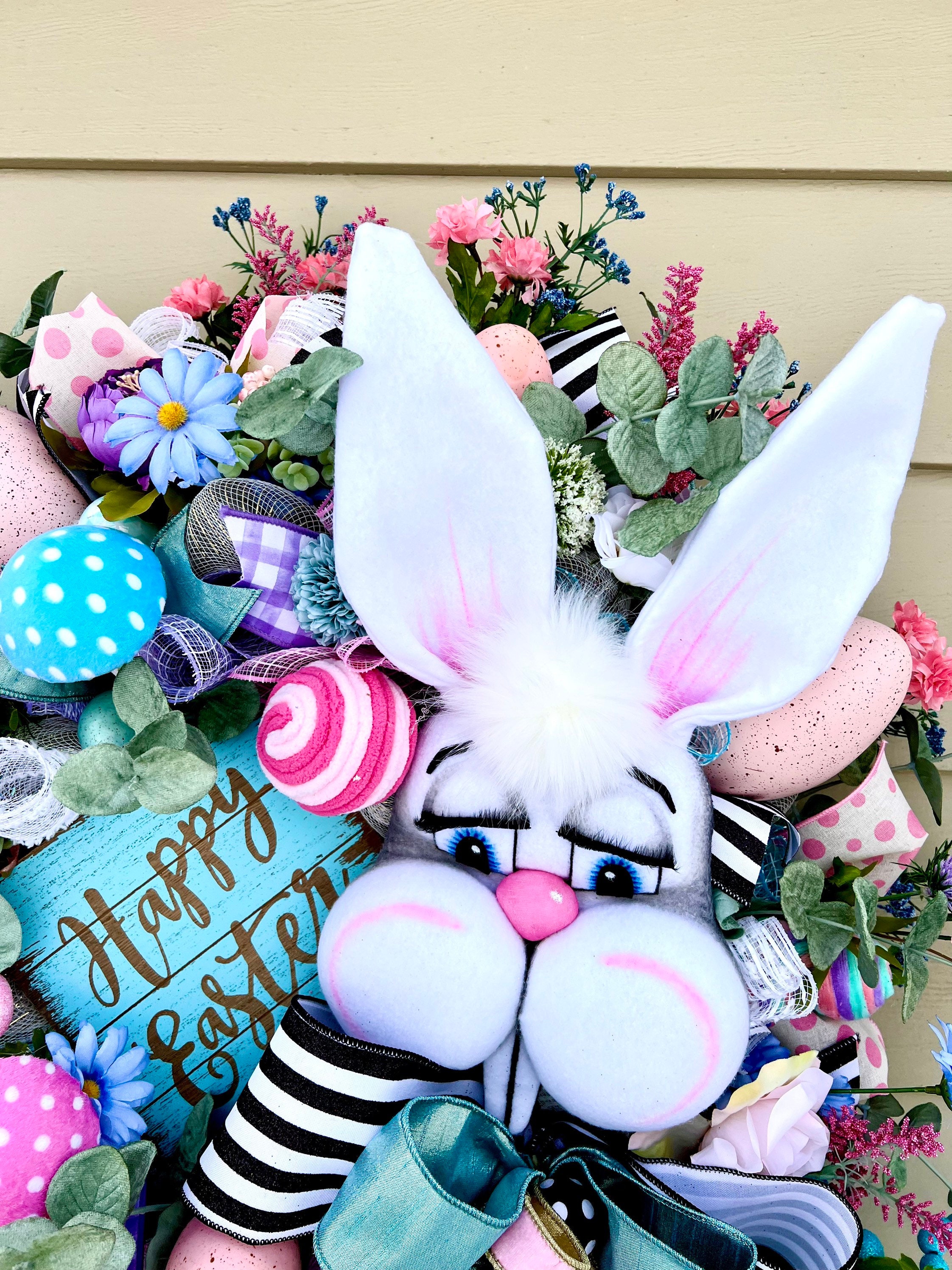 Easter Bunny Face Wreath Pink Blue Purple Decor Easter Porch - Etsy
