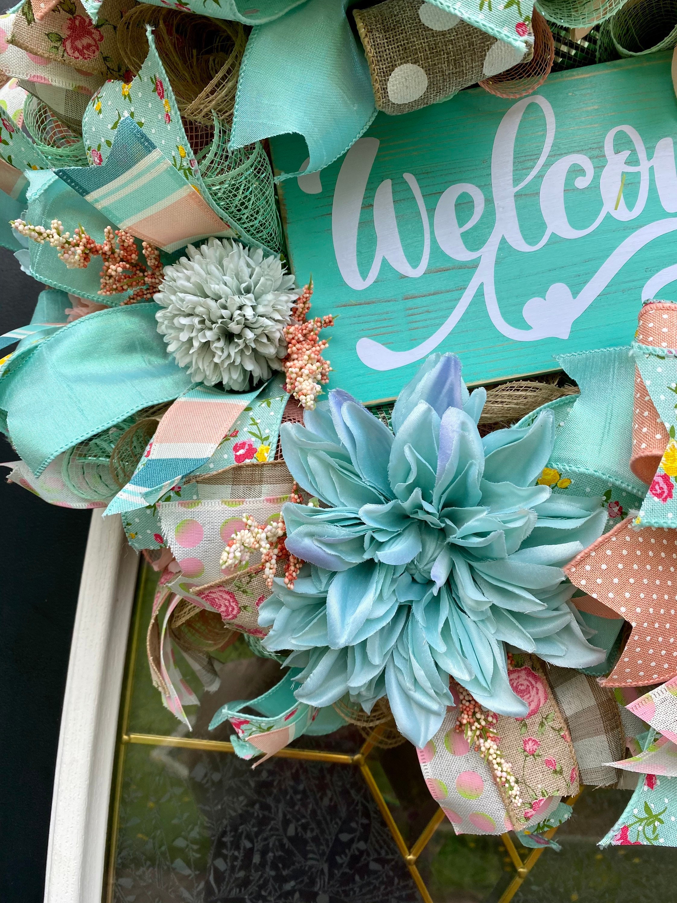 Beach welcome Wreath Floral Wreath Summer deco mesh Wreath | Etsy