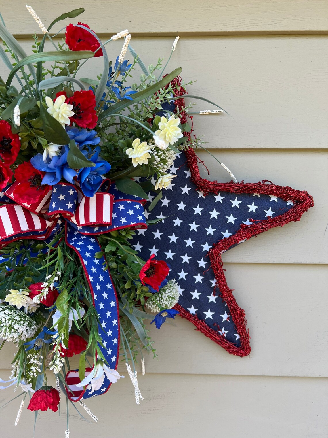 July 4th Decor Patriotic Star Wall Hanger Patriotic Floral - Etsy
