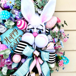 Easter Bunny Face Wreath, Pink Blue Purple Decor, Easter Porch Design ...