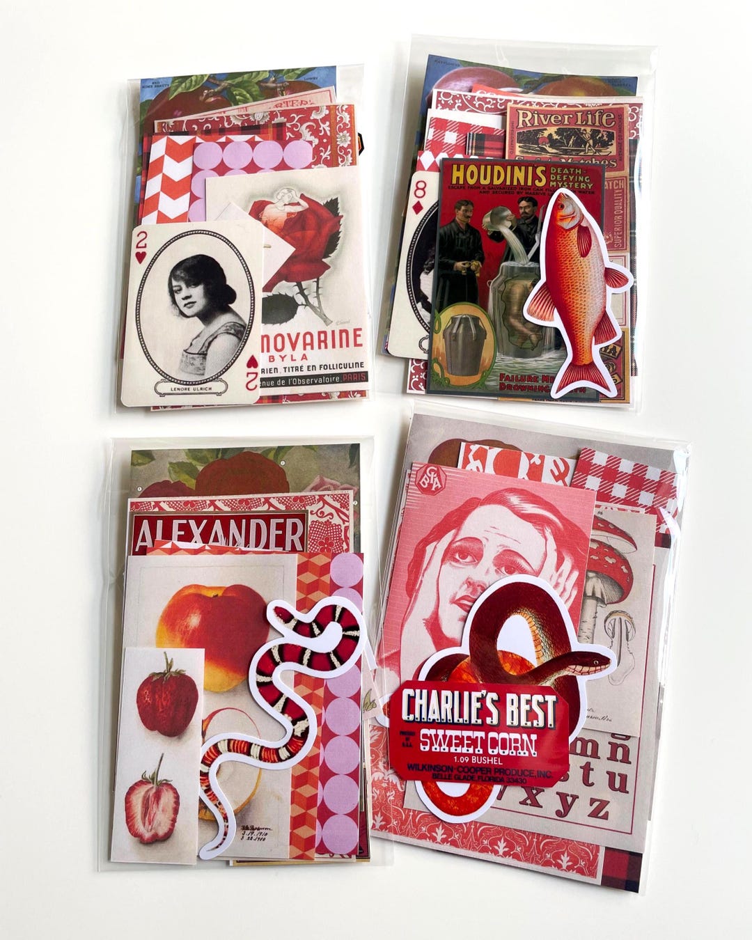 Red Vintage Ephemera Sticker Pack – Retro Collage Kit for Junk Journals ...