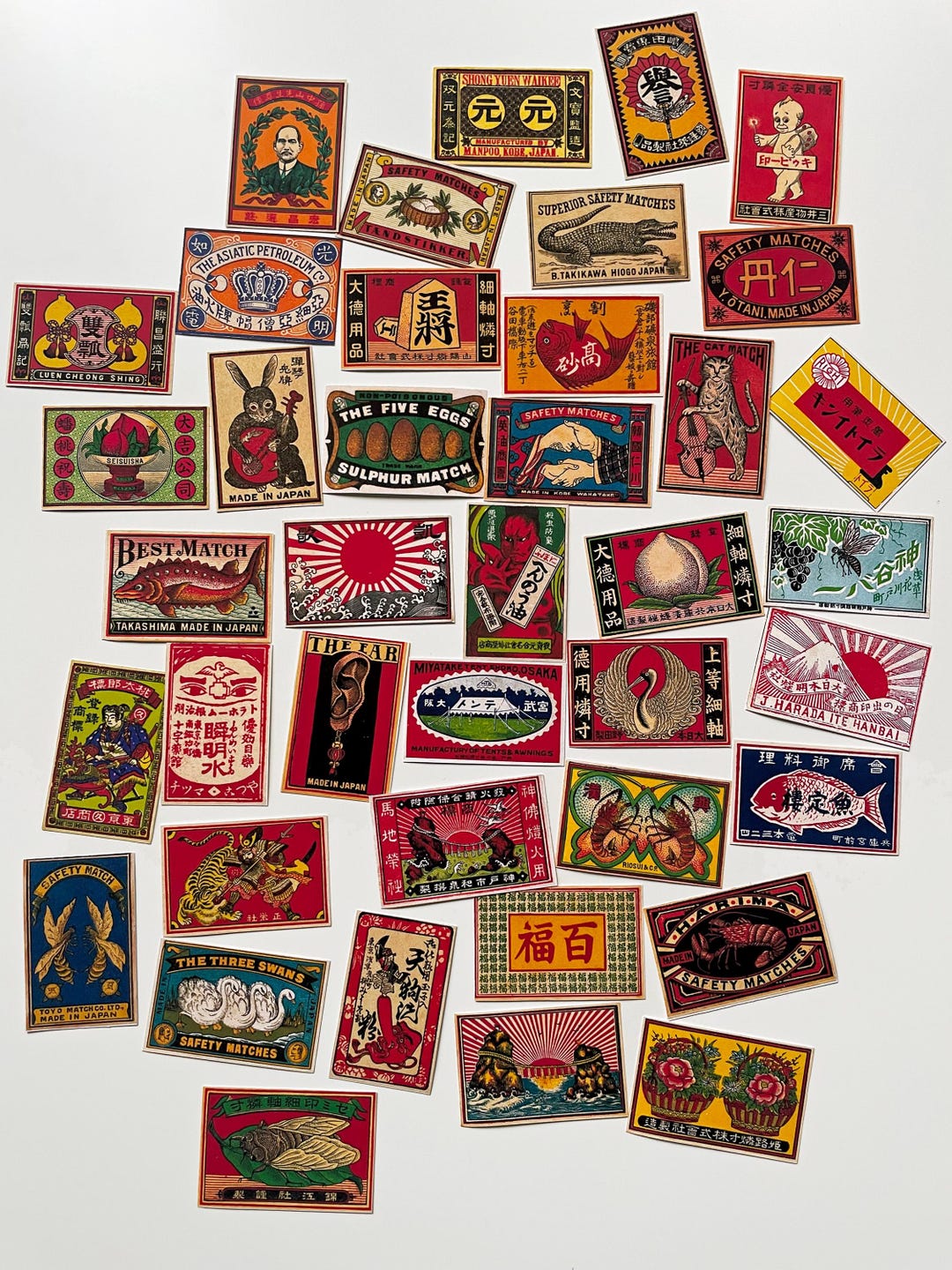 Japanese Vintage Matchbox Sticker Pack, 300+ Retro Label Designs ...