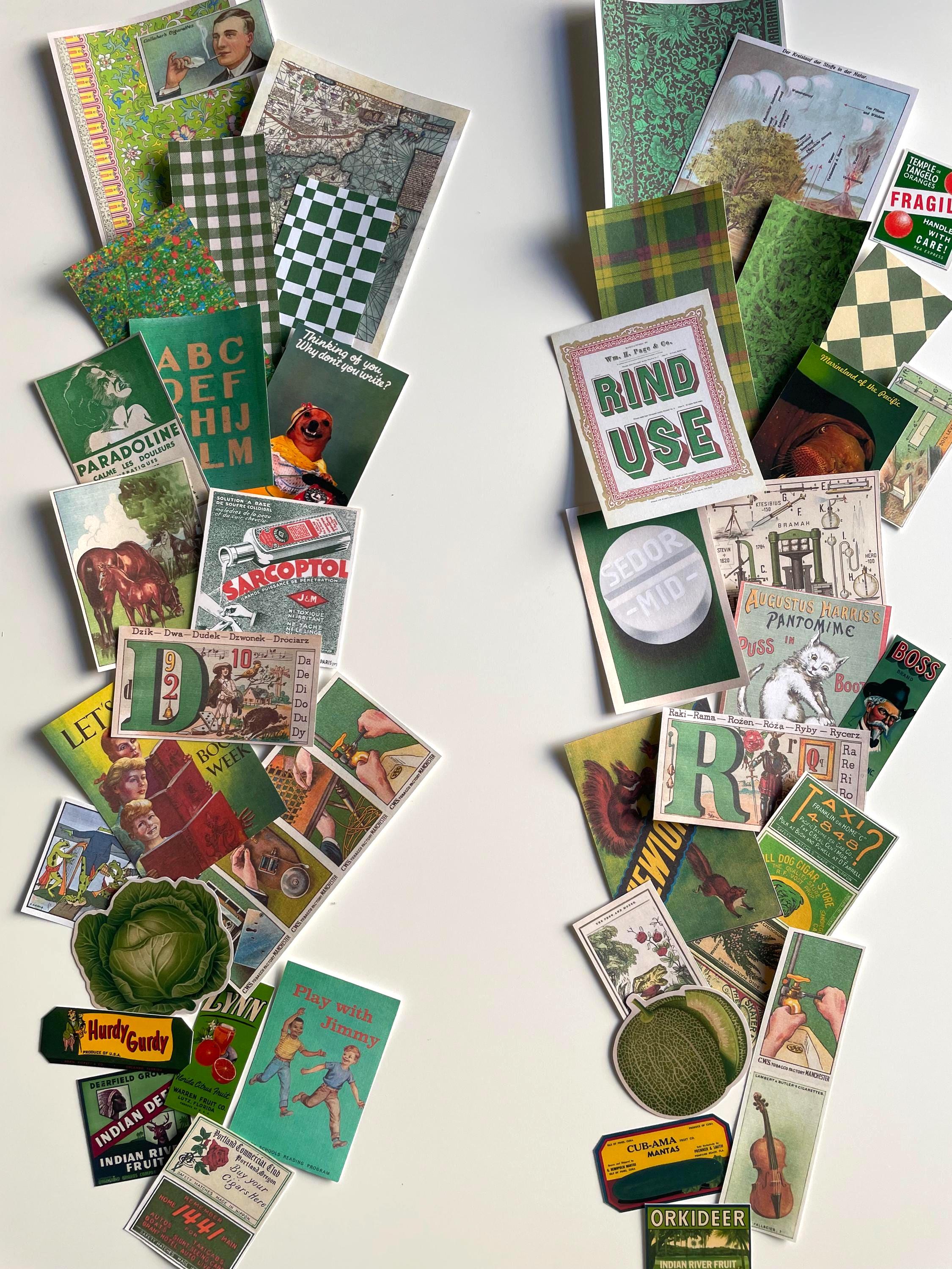 GREEN Vintage Ephemera Sticker Pack – Retro Collage Kit for Junk ...