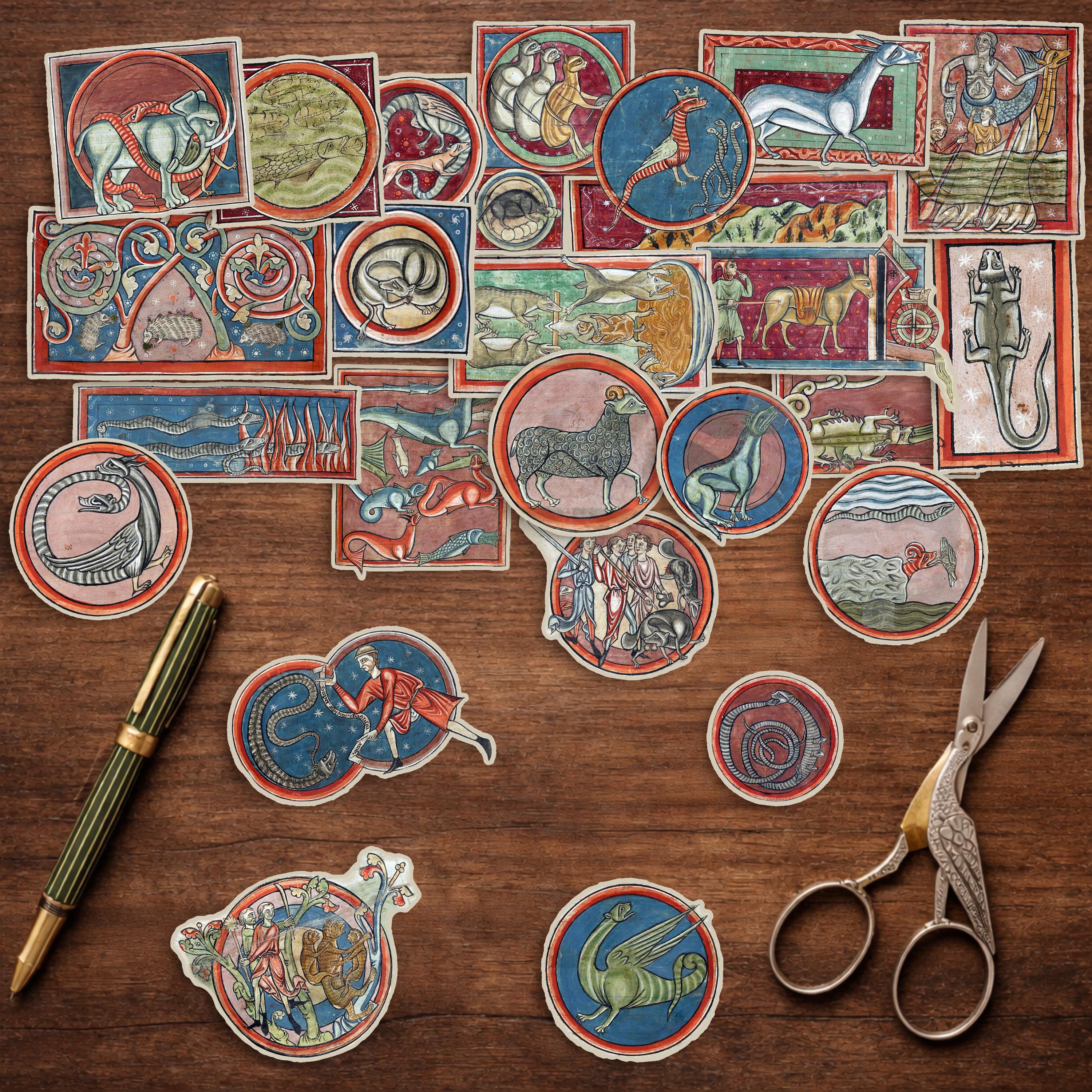 Medieval Bestiary Animals Sticker Pack, Curious Marginalia Beasts ...