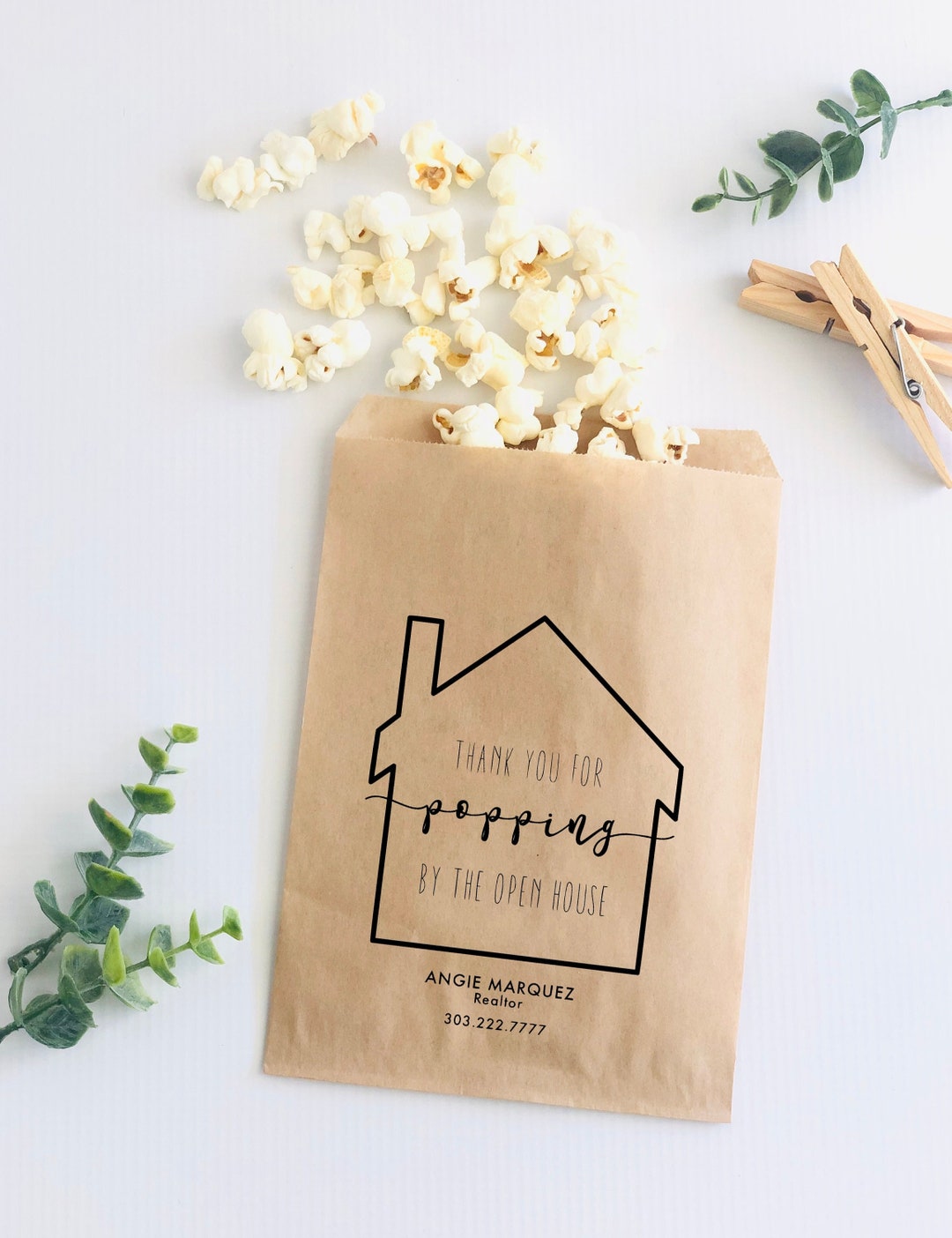 Open House Giveaway Favor Bags, Real Estate Marketing, Popcorn Kraft ...