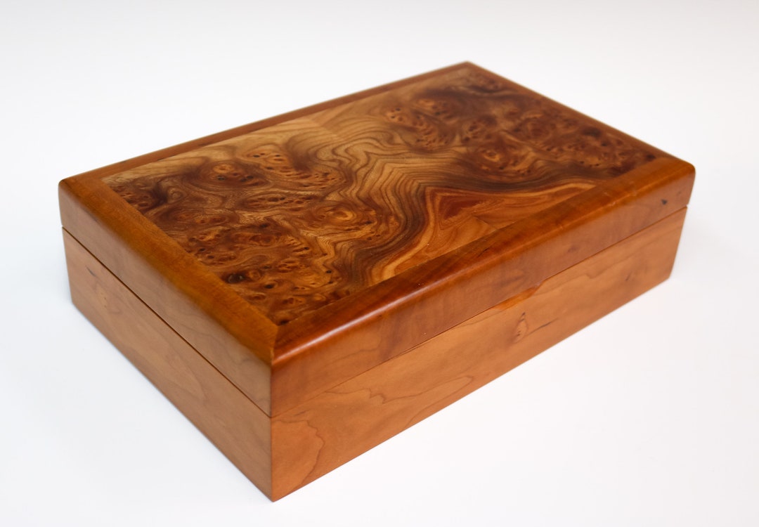 Hand Crafted Cherry and Carpathian Elm Burl Box. Dimensions Are 11 1/4 ...