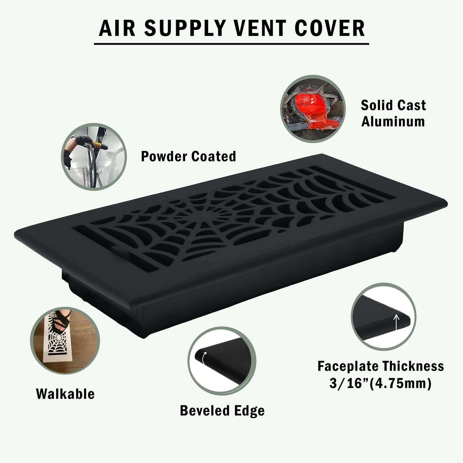 6"x10" Spooky Gothic Vent Cover in Spider Web Design Cast Aluminum ...