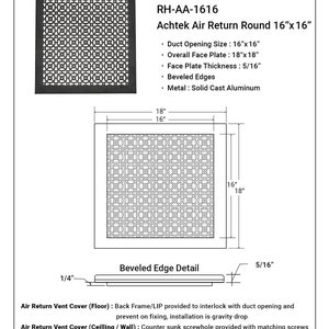 AIR RETURN 16x16 Duct Opening Heavy Cast Aluminum Duct Cover 18x18 ...