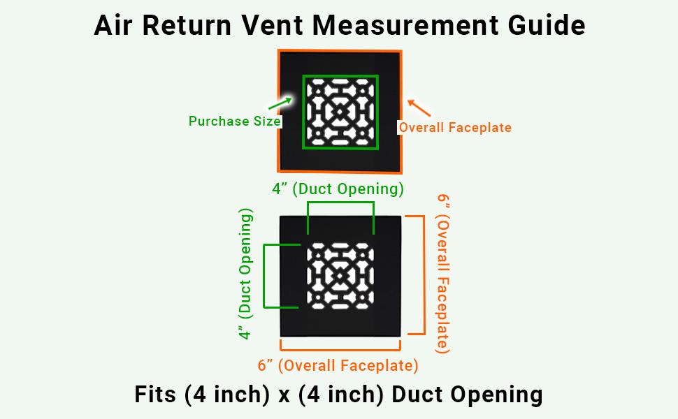 AIR RETURN 4"x4" Duct Opening | Heavy Cast Aluminum Duct Cover (6"x6 ...