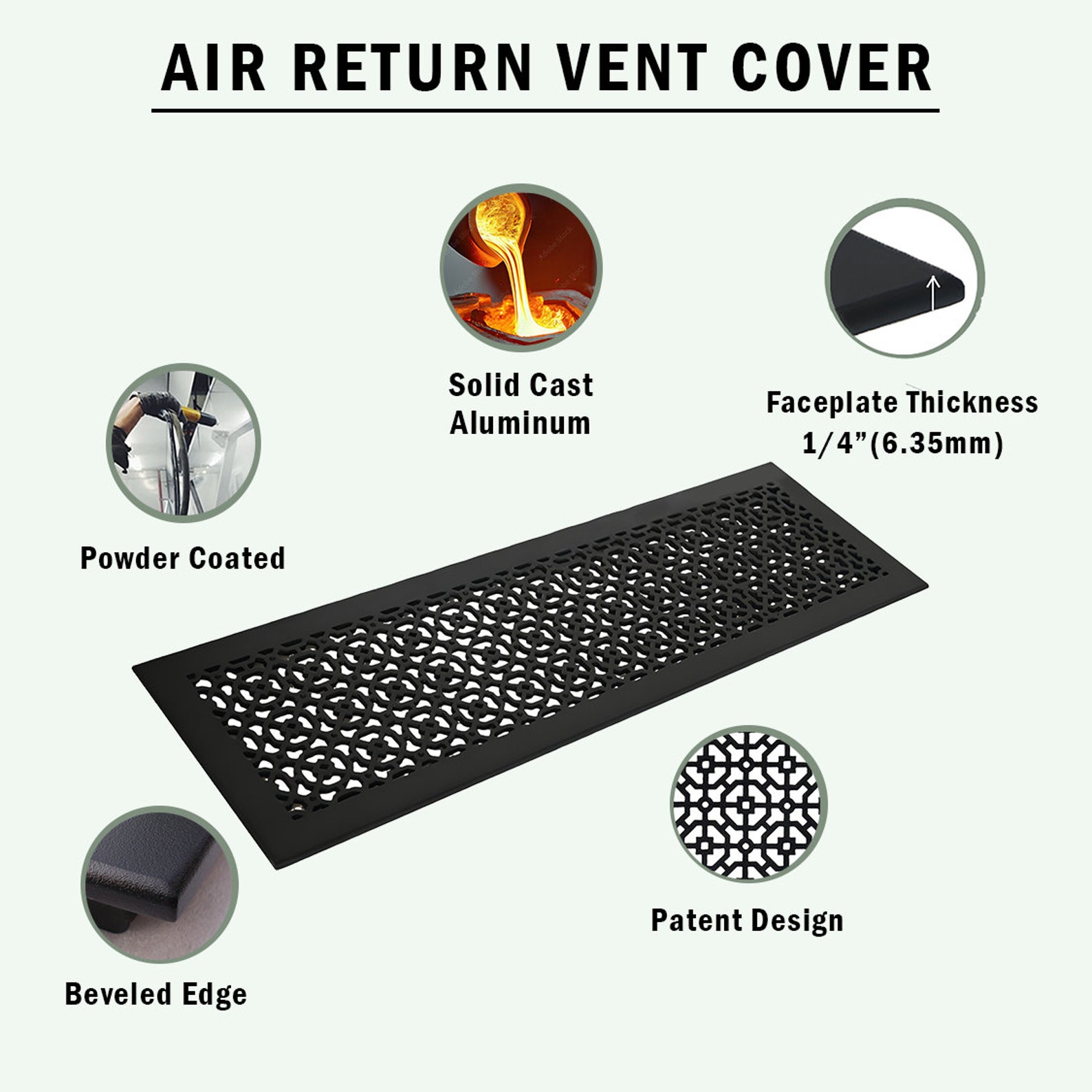 AIR RETURN 14"x14" Duct Opening | Heavy Cast Aluminum Duct Cover (16 ...