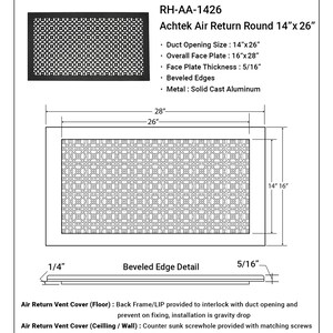 AIR RETURN 14x26 Duct Opening Heavy Cast Aluminum Duct Cover 16x28 ...