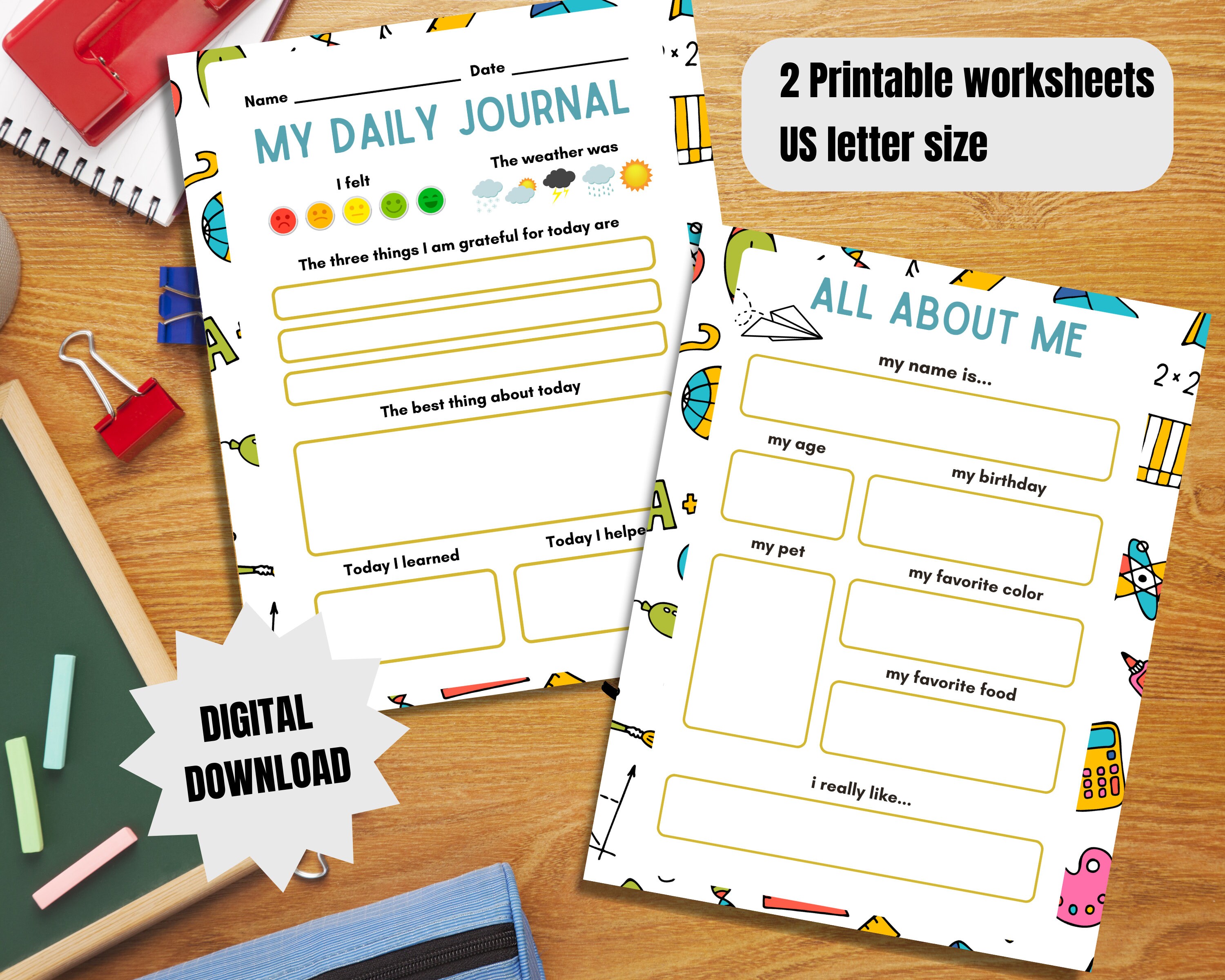 Printable Back to School All About Me and Daily Journal Pages for Kids ...
