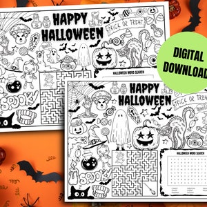 Halloween Themed Printable Coloring and Activity Placemat for Kids ...