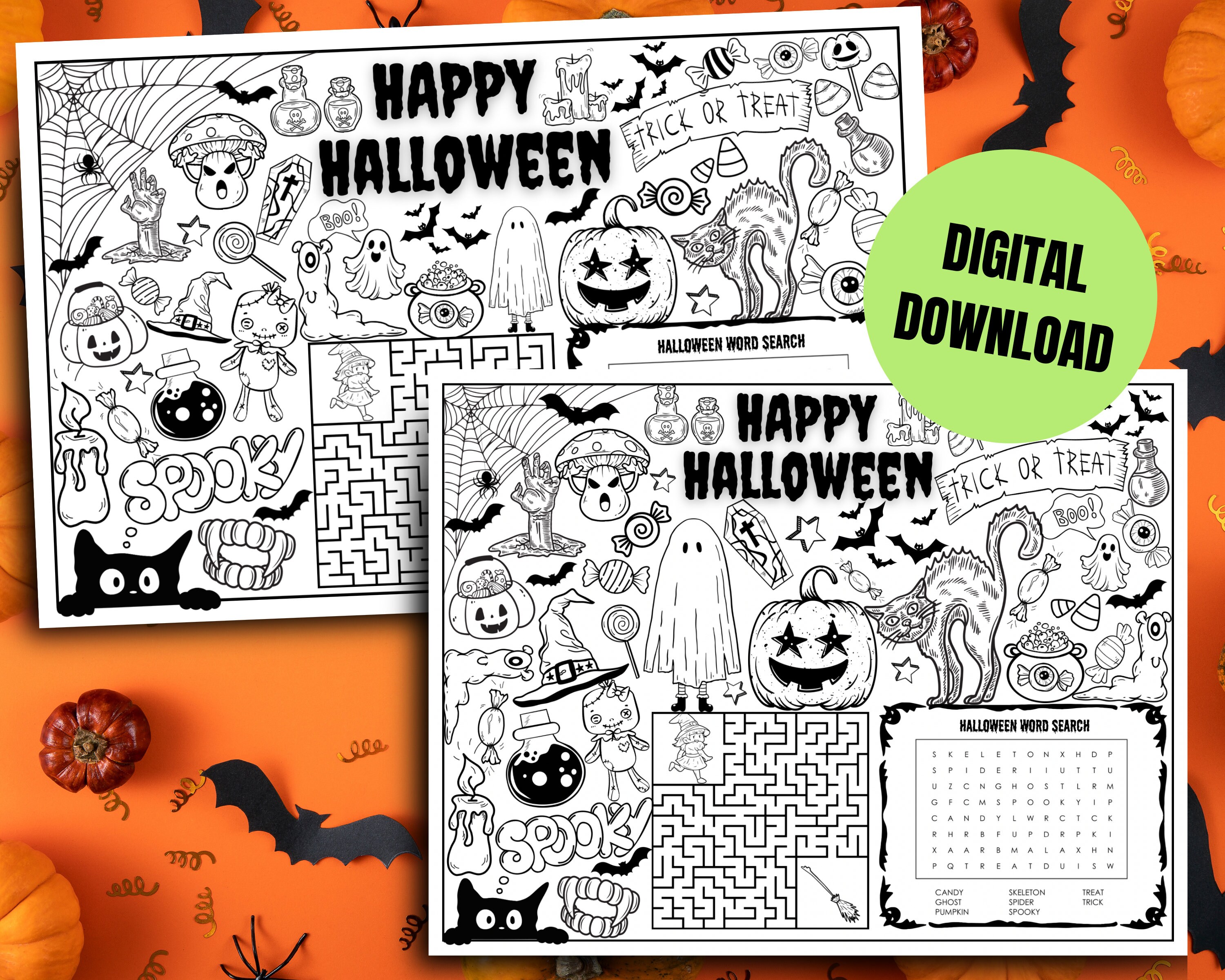 Halloween Themed Printable Coloring and Activity Placemat for Kids ...