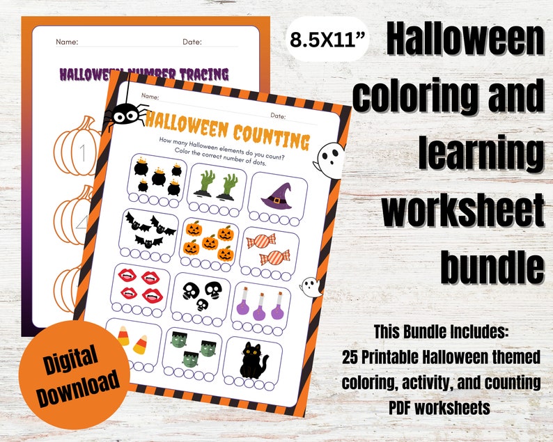 Printable Halloween Educational Activity Page Bundle for Kids - 8.5 X ...