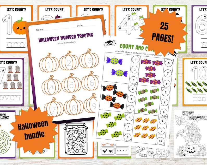 Printable Halloween Educational Activity Page Bundle for Kids - 8.5 X ...