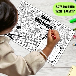 Halloween Themed Printable Coloring and Activity Placemat for Kids ...
