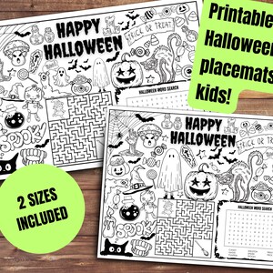 Halloween Themed Printable Coloring and Activity Placemat for Kids ...