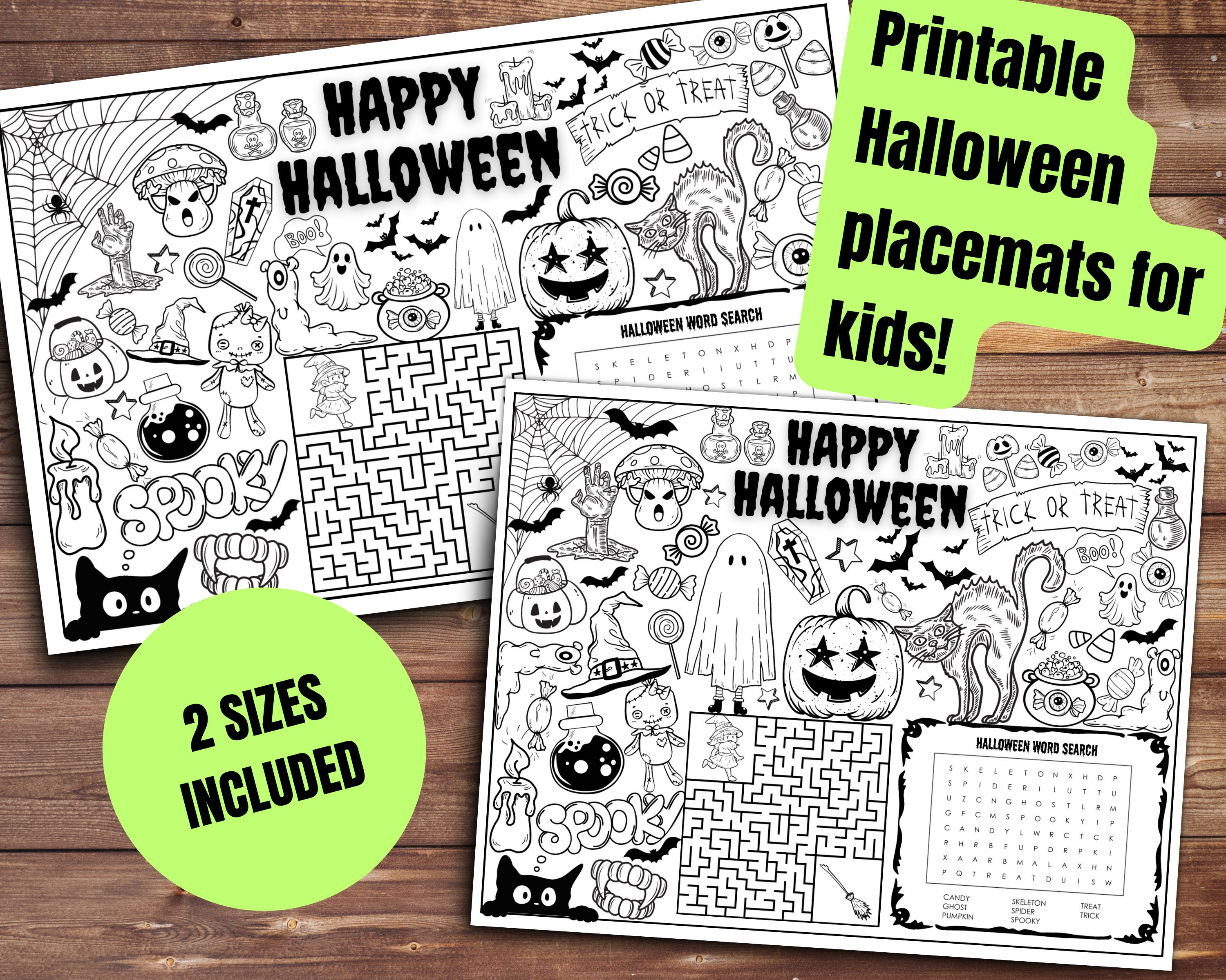 Halloween Themed Printable Coloring and Activity Placemat for Kids ...