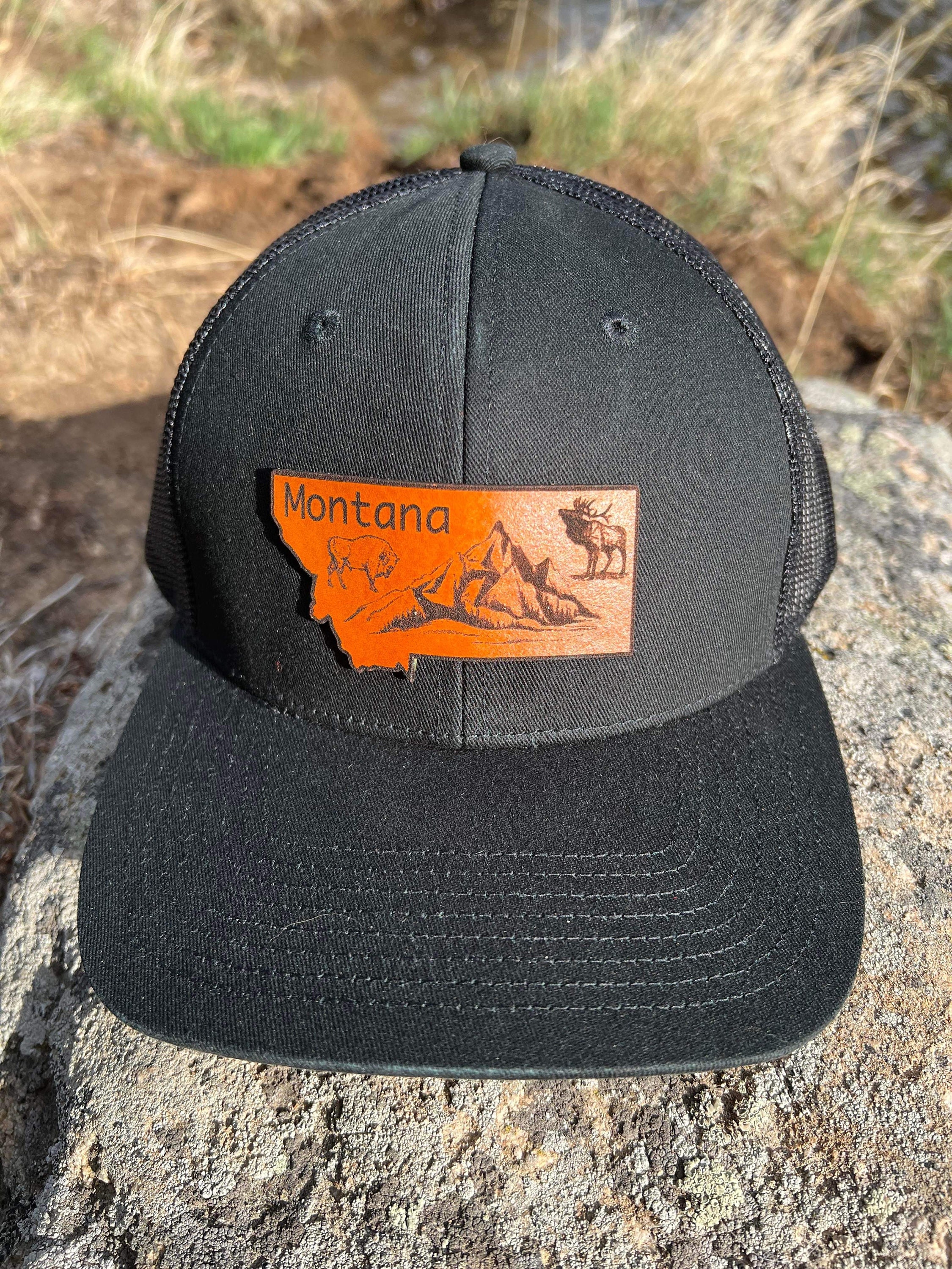 Montana State Leather Patch Trucker Hat Laser Engraved - Etsy