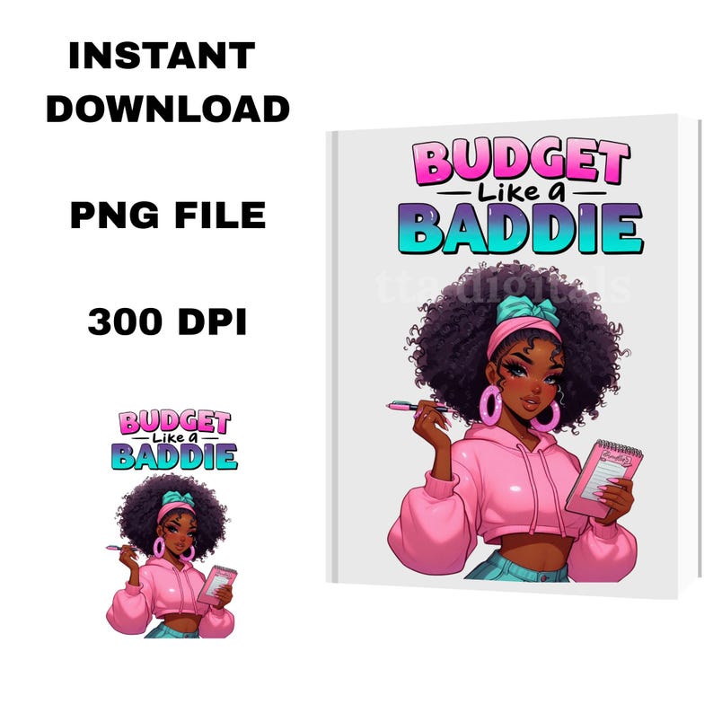 Budget Like a Baddie PNG | Black Girl Budgeting Digital Art | Curly ...