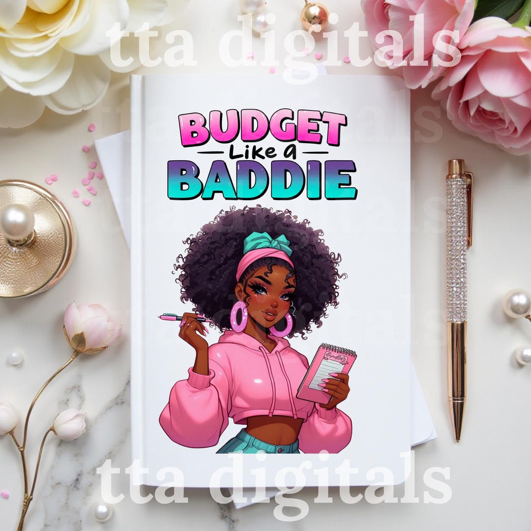 Budget Like a Baddie PNG | Black Girl Budgeting Digital Art | Curly ...