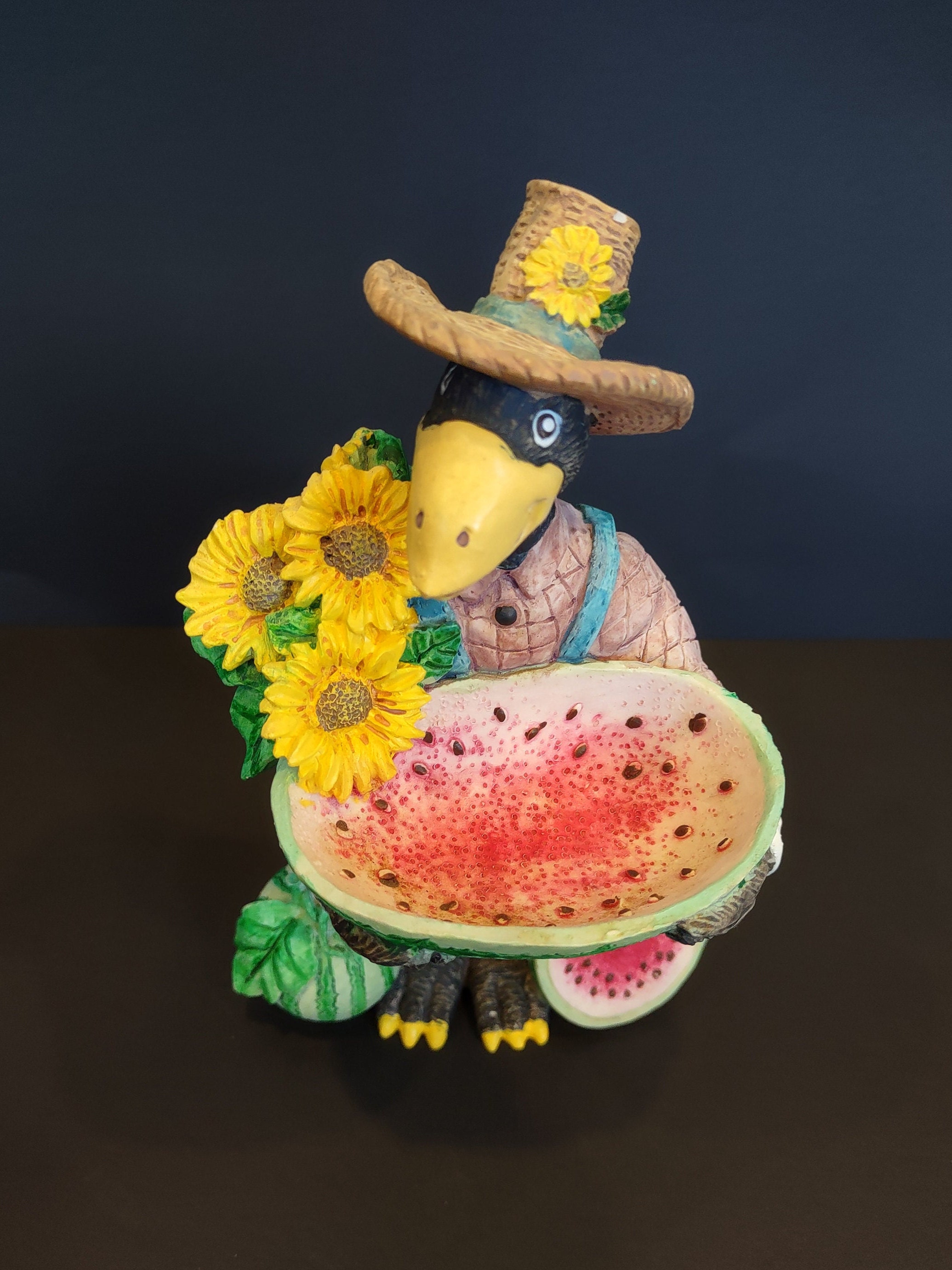Vintage Epoxy Art Collection Crow With Watermelon and Sunflowers, Home ...