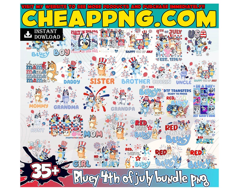Bluey and Bingo 4th of July PNG, Bluey Fireworks Digital File, Red ...